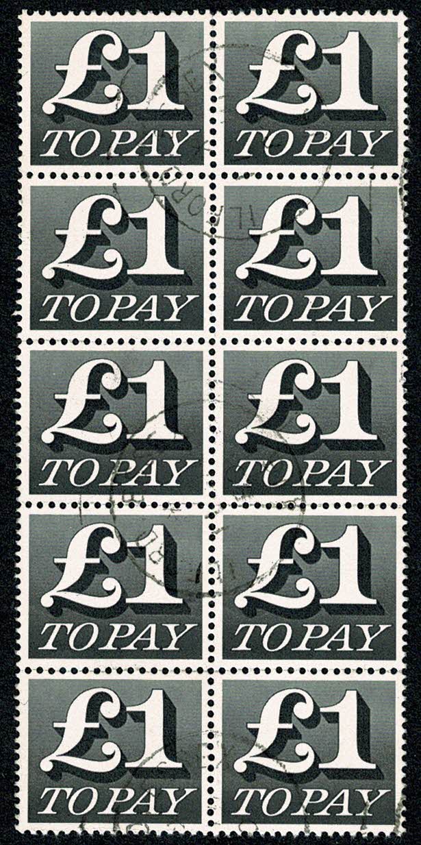£1 black OCP paper. VFU block of 10. SG D88