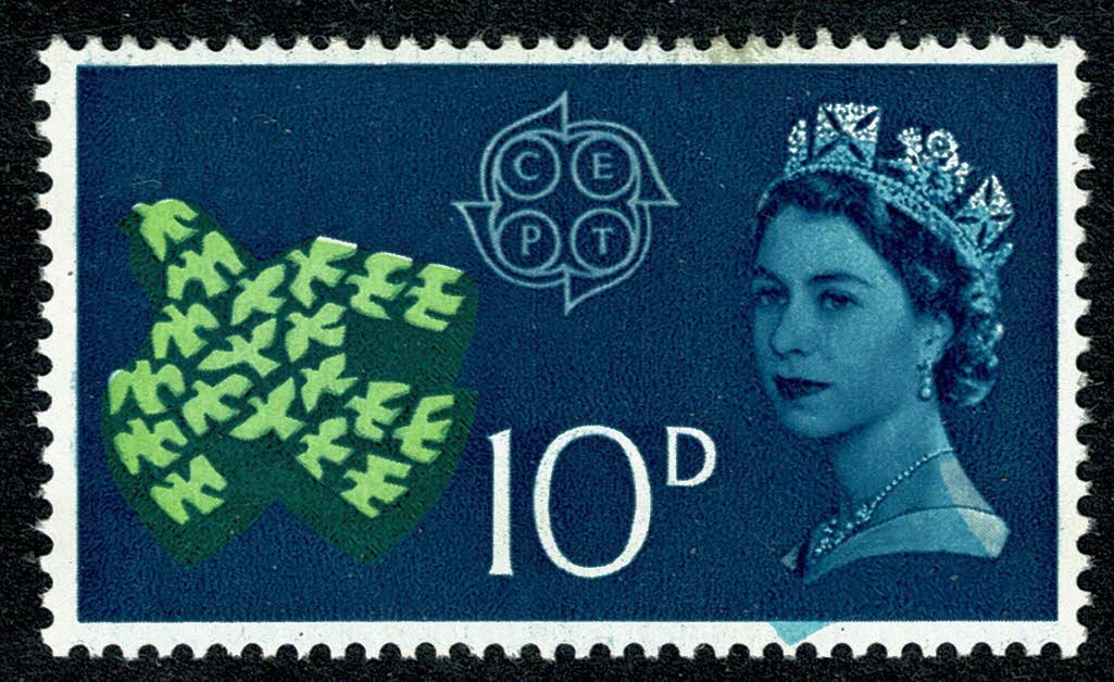 1961 C.E.P.T 10d. SHIFT OF TURQUOISE. SG 628 var.