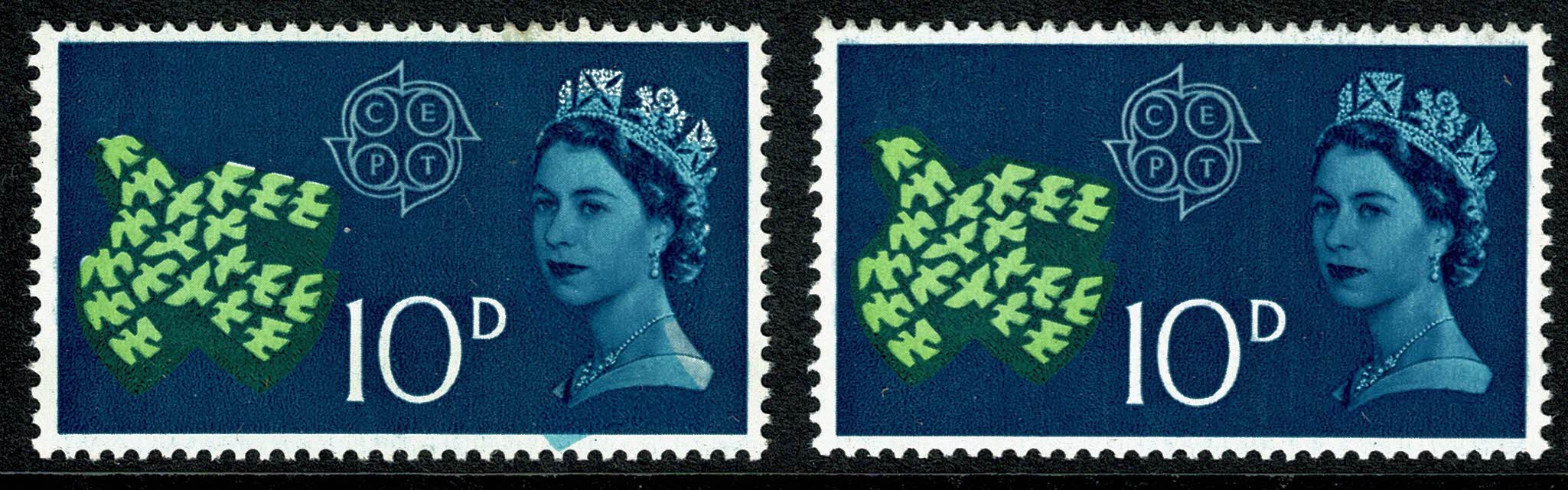 1961 C.E.P.T 10d. SHIFT OF TURQUOISE. SG 628 var.