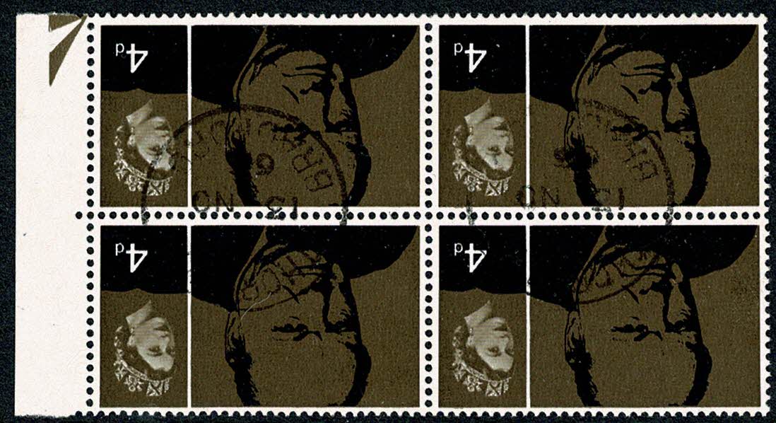 1965 Churchill 4d (ord). INVERTED WATERMARK. VFU block. SG 661Wi