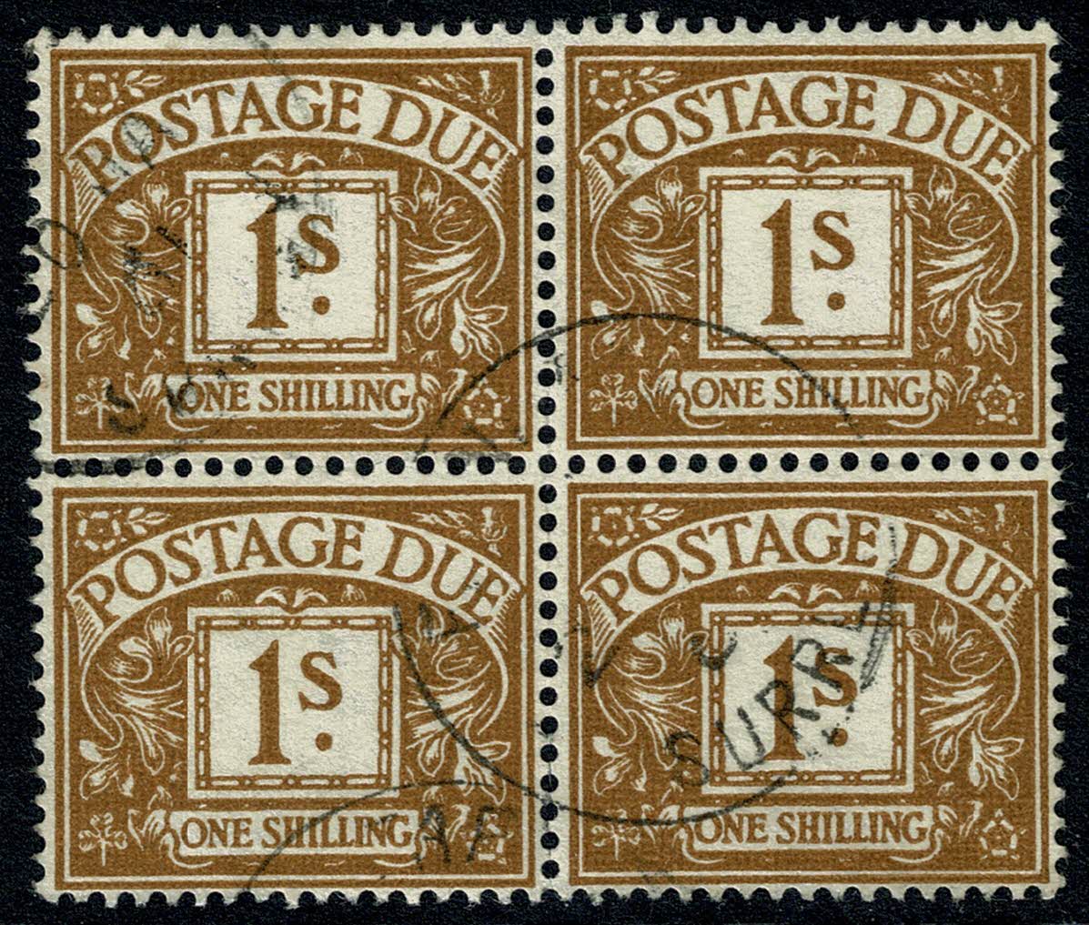 Multiple crowns issue. 1/- ochre. Watermark sideways. Fine used block ...