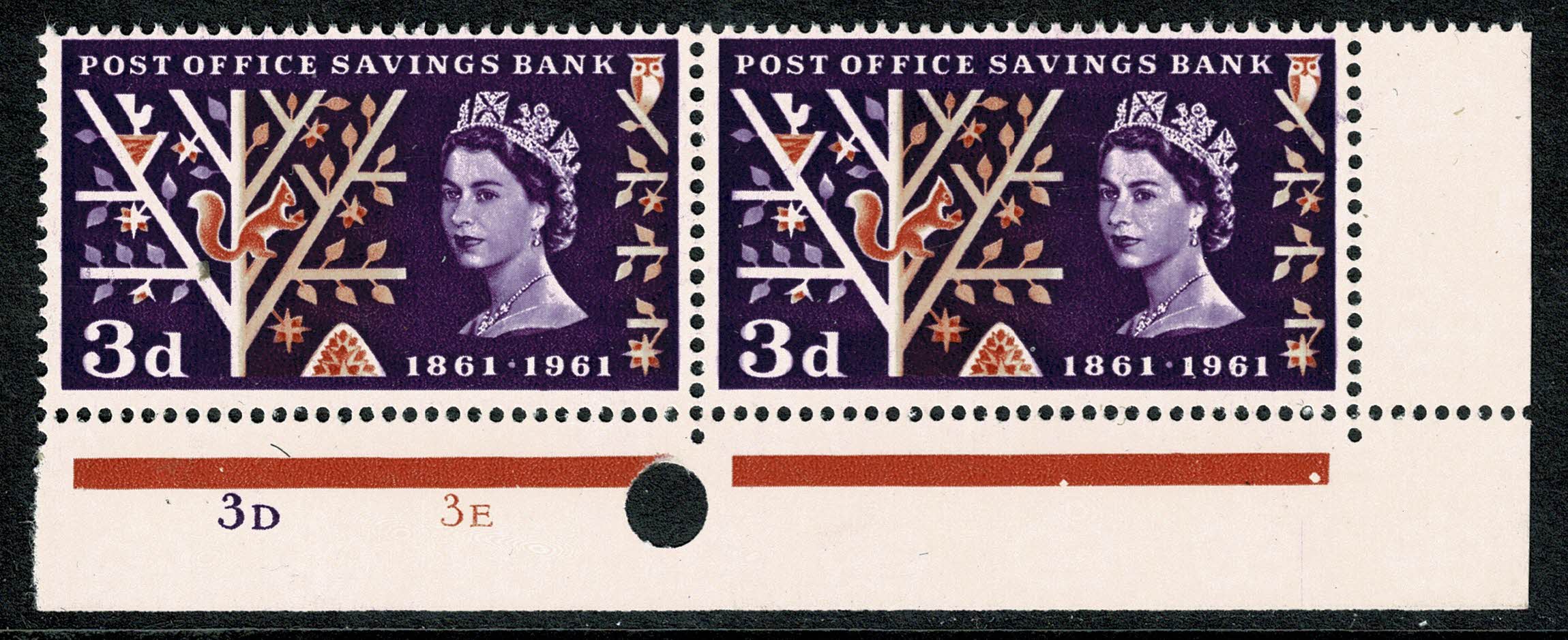 1961 POSB 3d Perf through right margin. Cyl. pair. SG 624Ab.
